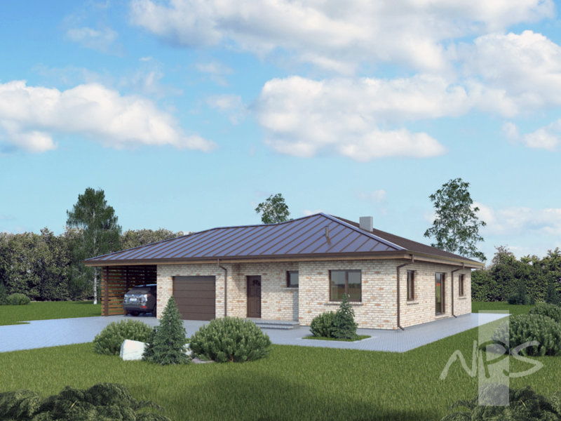 Vieno aukšto namo projektas su garažu Rasa | NPS Projektai